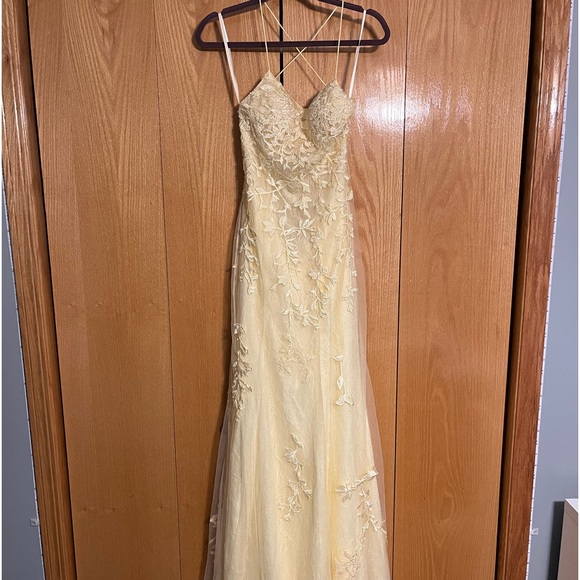 Dresses | Yellow Sparkly Pattern Mermaid Backless Prom Dress | Poshmark